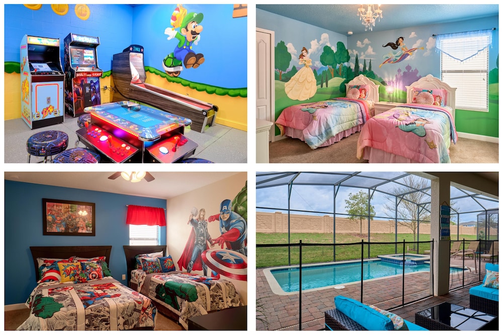 ⭐ 9BR/5BR Champions Gate, Sleeps 24, with Private Arcade, Pool, Themed ...