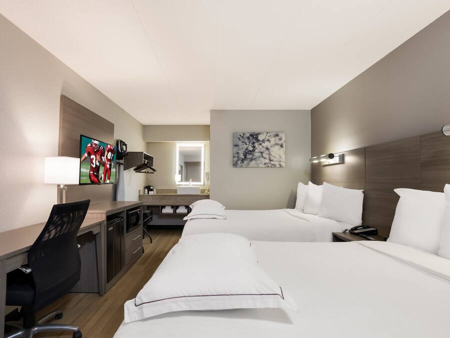 Quarto Premium, 2 camas de casal (Upgraded Bedding & Snack, Smoke Free) | Secretária, cortinas/cortinados opacos, ferro/tábua de engomar