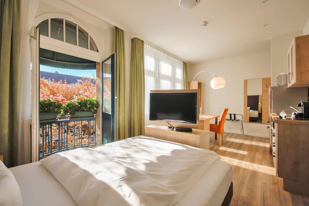 Apartamento conforto, 1 quarto, vista para a cidade | Roupas de cama premium, edredons de pluma
