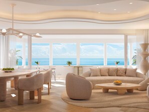 Penthouse, vista para o oceano | Roupa de alta qualidade, edredões de penas, minibar, cofre no quarto 