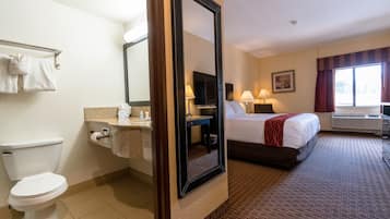 Quarto, 1 cama king-size, não fumadores | Casa de banho | Artigos de higiene pessoal grátis, um secador de cabelo
