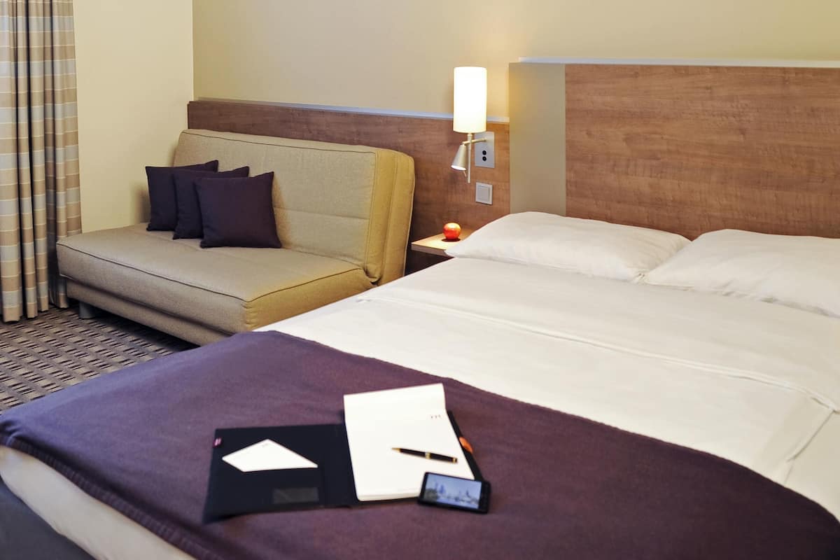Quarto família, 1 cama de casal e sofá-cama | Roupas de cama premium, camas com colchões pillow-top
