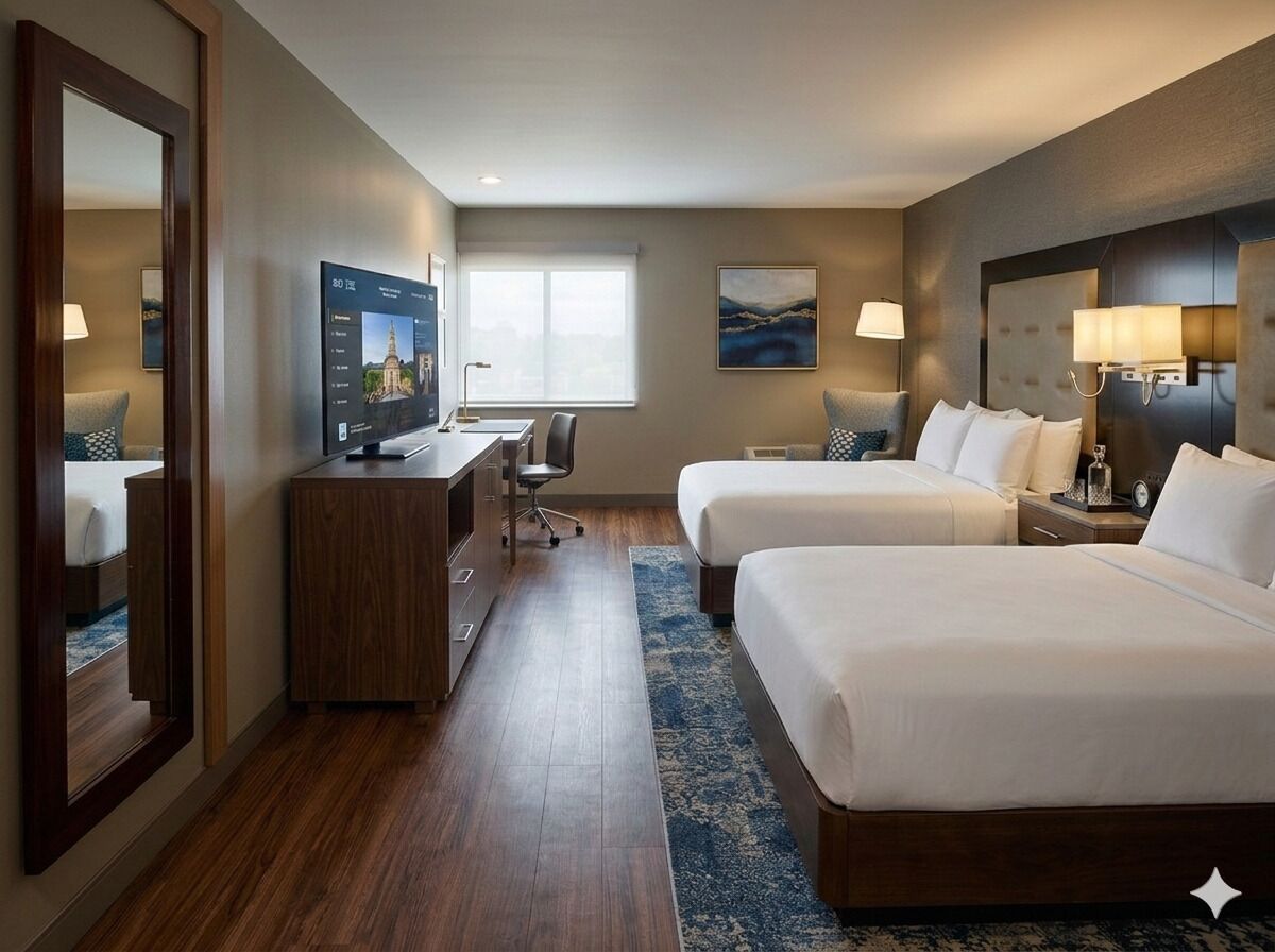 Quarto standard, 2 camas Queen | Cofres nos quartos, escrivaninha, espaço de trabalho para notebook