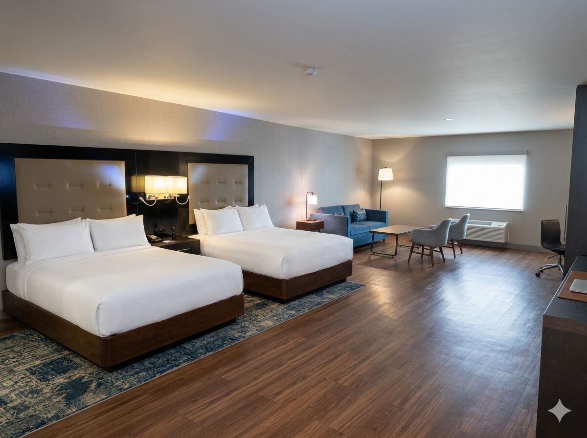 Suíte, várias camas | Cofres nos quartos, escrivaninha, espaço de trabalho para notebook