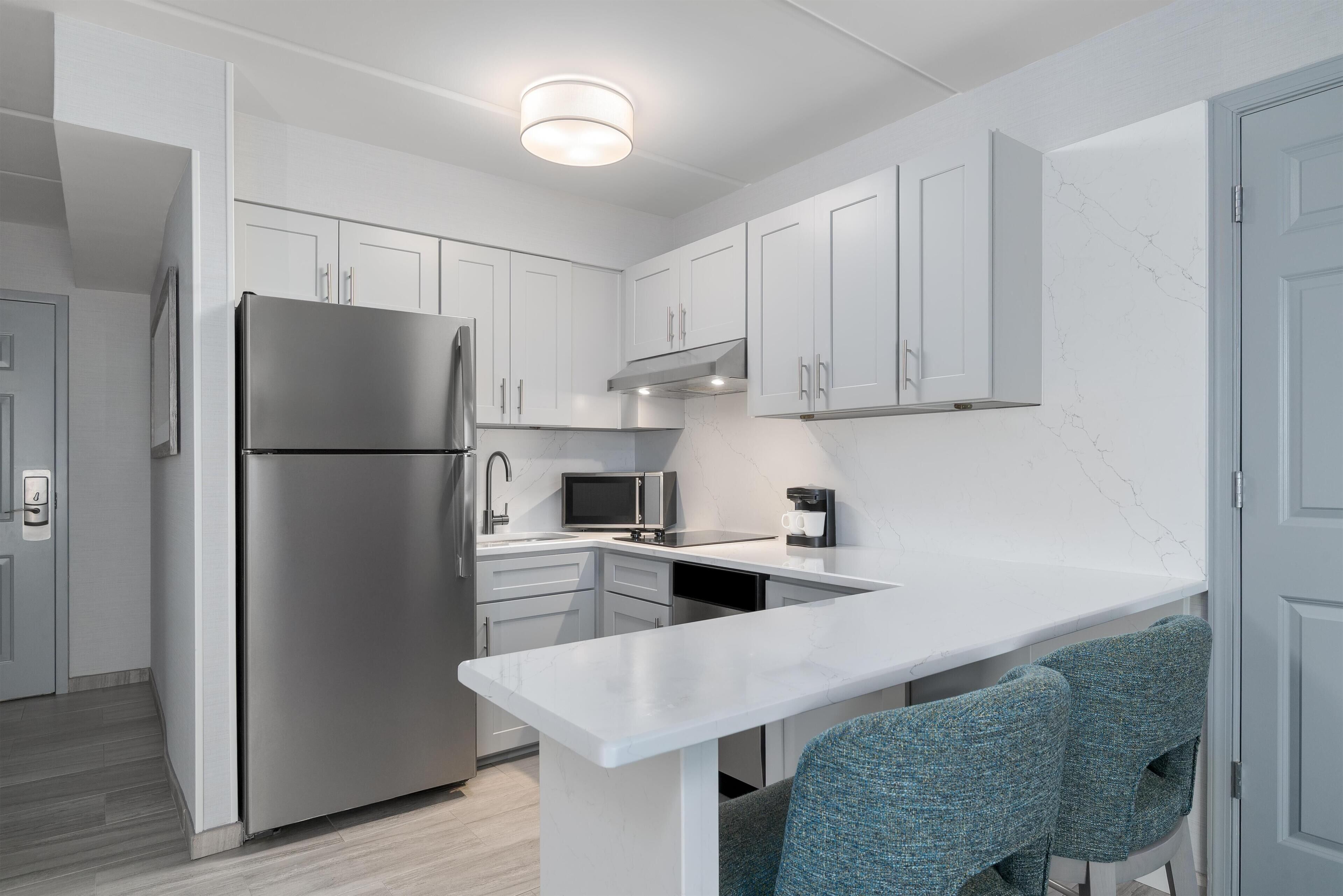 Suite Deluxe, 1 cama king-size e sofá-cama, acessível, banheira | Cozinha privada | Um frigorífico/congelador grande, um micro-ondas, uma placa de cozinha 