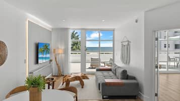 Cobertura, vista para o oceano (BENTLEY) | Área de estar | TV de tela plana, dock para iPod