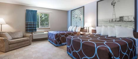 Suíte, 2 camas Queen, para não fumantes | Acesso à internet de alta velocidade, roupa de cama, despertadores