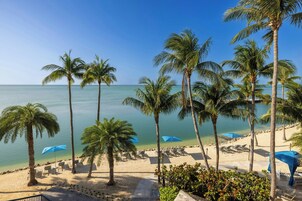 Uma praia privada, espreguiçadeiras, toalhas de praia, mergulho 