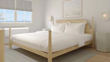 Quarto, 1 cama king-size, vista para o oceano | 1 quarto, roupa de alta qualidade, camas de colchão pillowtop