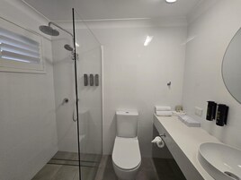 Suíte, várias camas, para não fumantes | Banheiro | Chuveiro, produtos de toalete grátis, secador de cabelo 