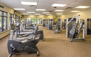 Academia com esteiras, elípticos e aparelhos de musculação.