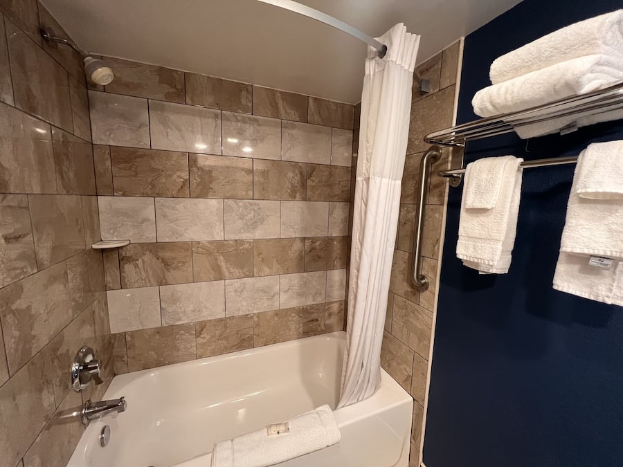 Quarto Standard, 1 cama king-size, não fumadores | Casa de banho | Uma combinação polibã/banheira, um secador de cabelo