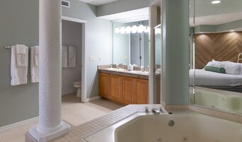 Uma combinação polibã/banheira, uma banheira de hidromassagem 