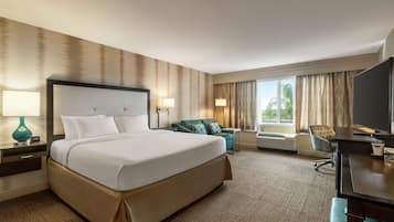 Quarto, 1 cama king-size (Walk-in Shower) | Sala de estar | Televisor de 49 polegadas com canais por cabo