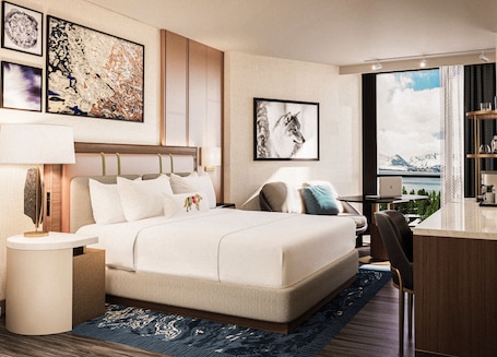 Roupas de cama premium, escrivaninha, espaƧo de trabalho para notebook