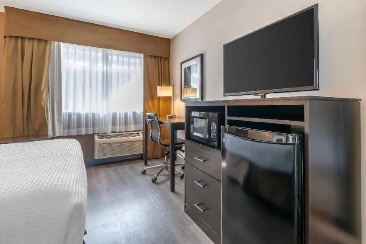 Secretária, cortinas/cortinados opacos, ferro/tábua de engomar