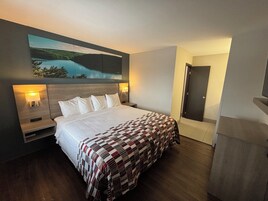 Suíte, 1 cama King, para não fumantes | Escrivaninha, espaço de trabalho para notebook, cortinas blackout