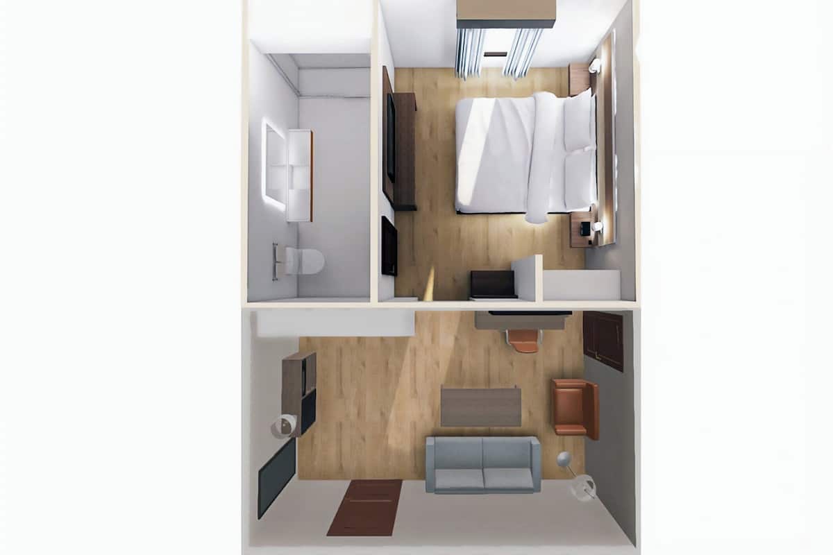 Suíte, 1 quarto | Escrivaninha, espaço de trabalho para notebook, cortinas blackout