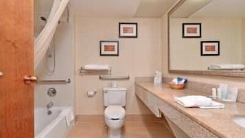 Uma combinação polibã/banheira, artigos de higiene pessoal grátis