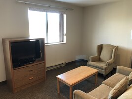 Suite-Estúdio, 1 cama king-size, não fumadores | Sala de estar | TV de ecrã plano