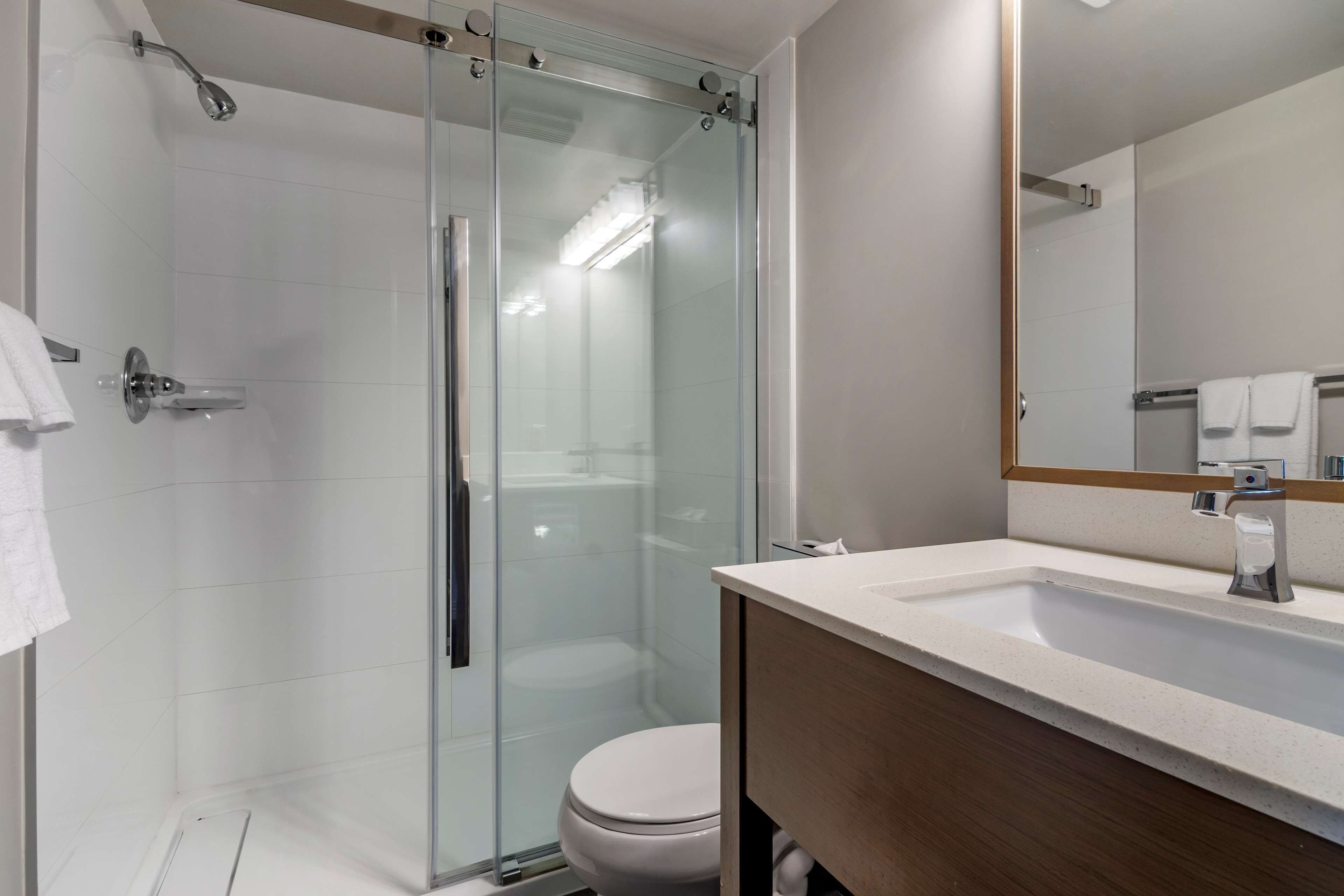 Produtos de toalete biodegradáveis, secador de cabelo, toalhas de banho 