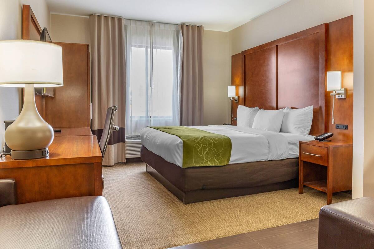 Suíte, 1 cama King e sofá-cama, acessível, para não fumantes | Roupas de cama premium, edredons de pluma, escrivaninha