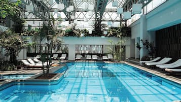 Piscina interna, funciona das 5h30 às 20h, espreguiçadeiras