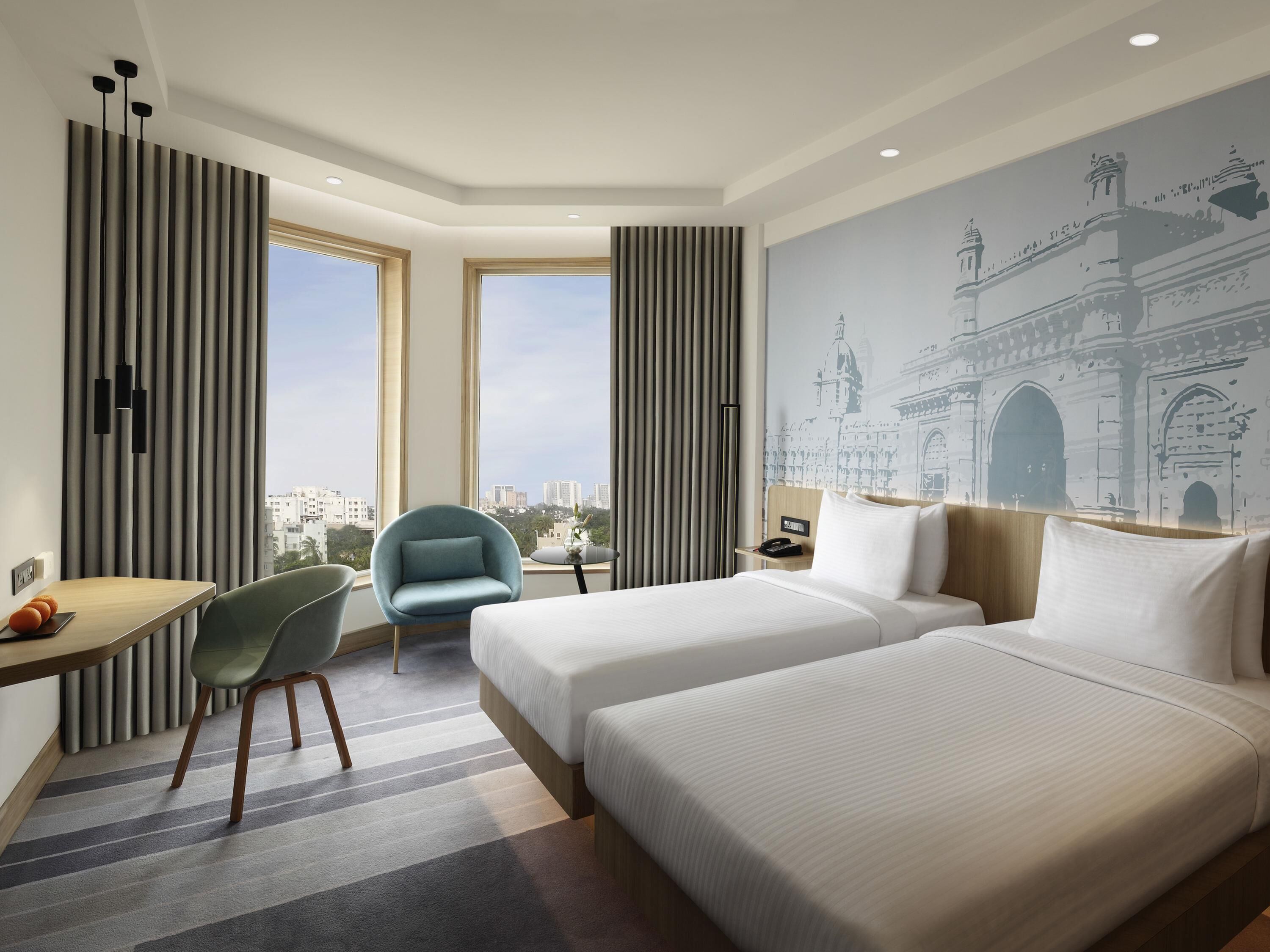 Quarto Superior, 2 camas individuais, Vista para a cidade | Roupa de alta qualidade, minibar, cofre com capacidade para portátil 