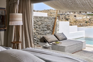 Suite Exclusiva, piscina privativa | Roupa hipoalergénica, minibar, cofre no quarto, secretária