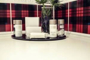 Produtos de higiene exclusivos, um secador de cabelo 