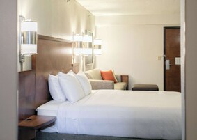 Quarto, 1 cama King, acessível, banheira | Roupas de cama premium, escrivaninha, cortinas blackout