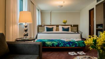 Suite Executiva, 1 Cama King | Lençóis de algodão egípcio, roupa de alta qualidade, minibar