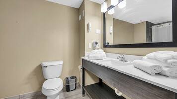 Uma combinação polibã/banheira, artigos de higiene pessoal grátis