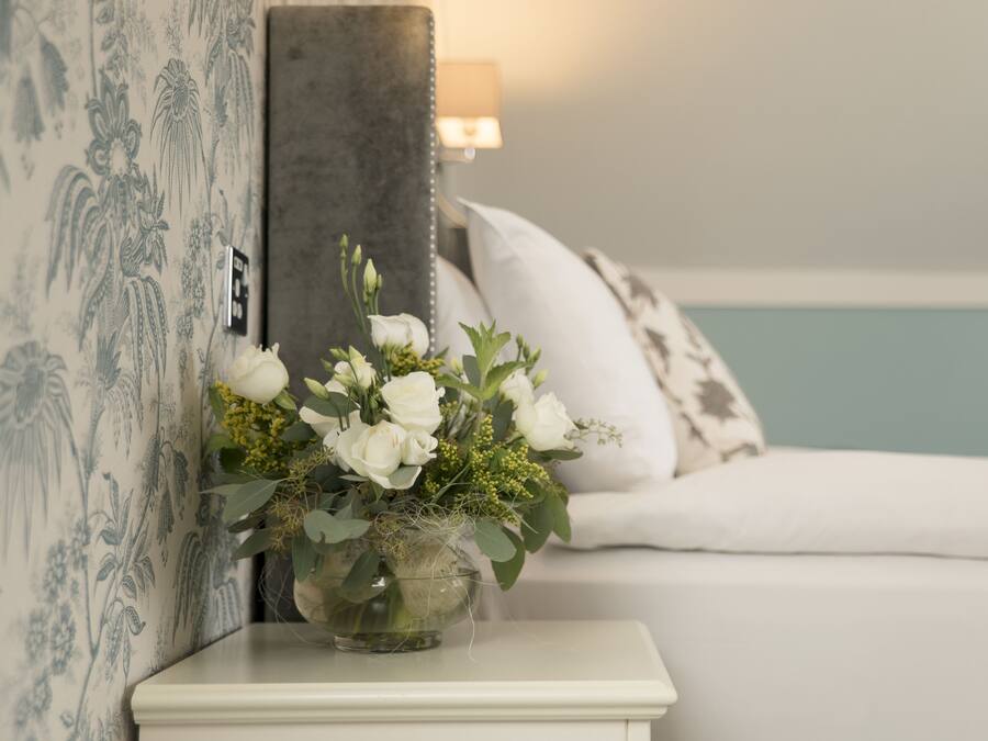 Quarto Duplo Superior | Lençóis de algodão egípcio, roupa de alta qualidade, secretária