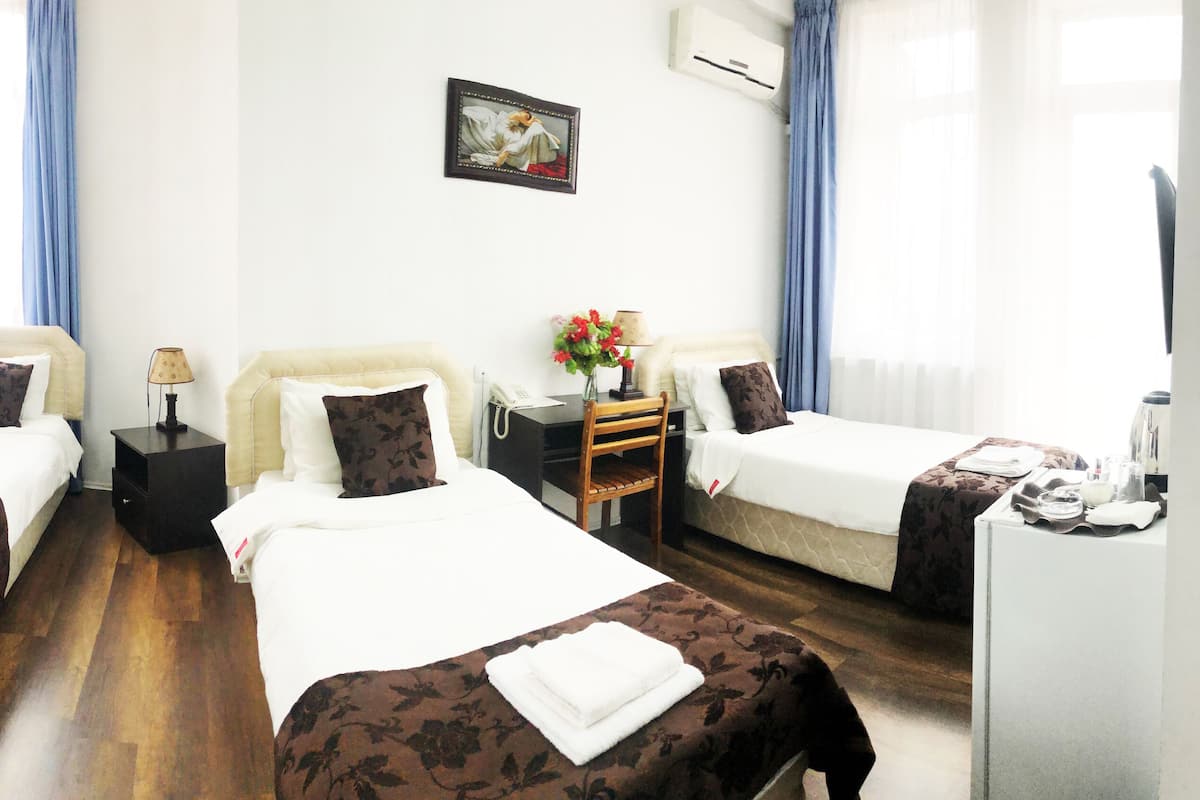 Quarto triplo standard, sacada | 1 quarto, cofres nos quartos, quartos à prova de som, Wi-Fi de cortesia