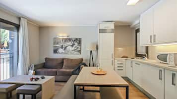 Apartamento, 1 quarto (4 personas) | Cozinha privada | Geladeira, micro-ondas, cooktop, lava-louças