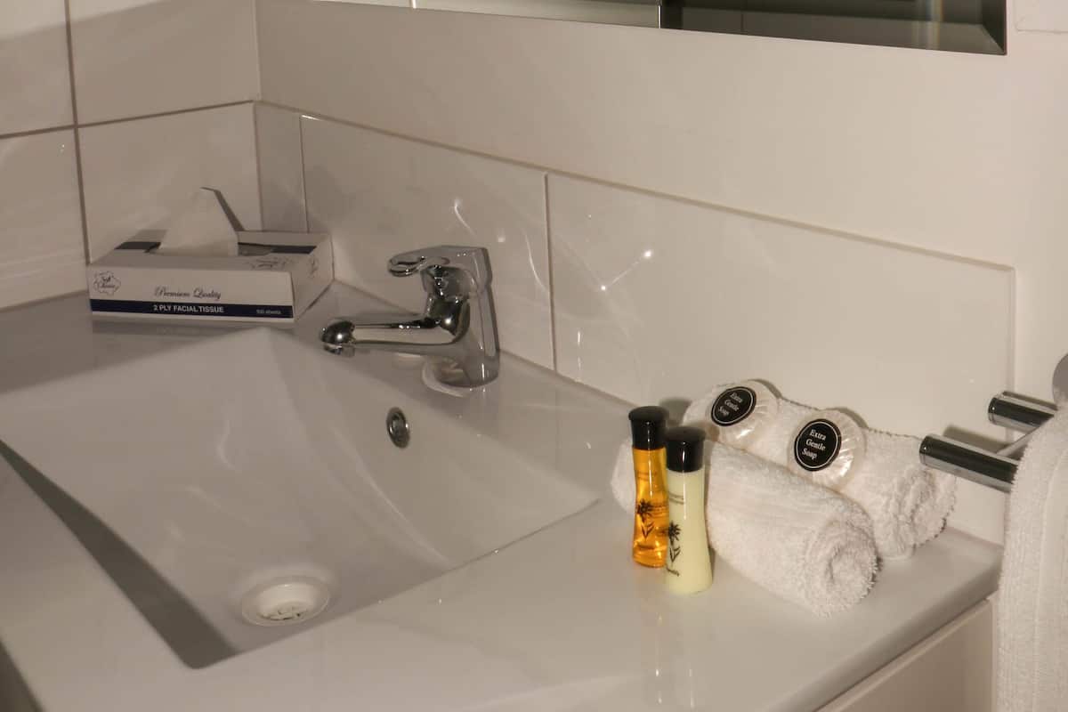 Chuveiro, produtos de toalete grátis, secador de cabelo 