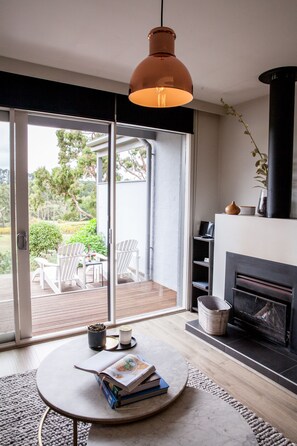 TV de plasma, lareira, DVD player