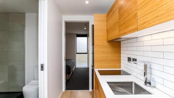 Apartamento Premium, 1 quarto, não fumadores, kitchenette | Cozinha privada | Um frigorífico, um micro-ondas, uma placa de cozinha
