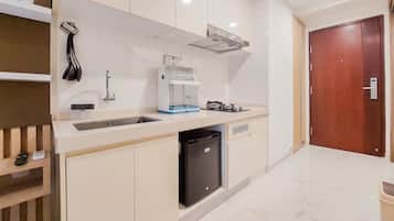 Estúdio | Cozinha privada | Um frigorífico/congelador grande, uma placa de cozinha