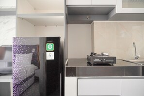 Estúdio | Cozinha privada | Um frigorífico/congelador grande, uma placa de cozinha 