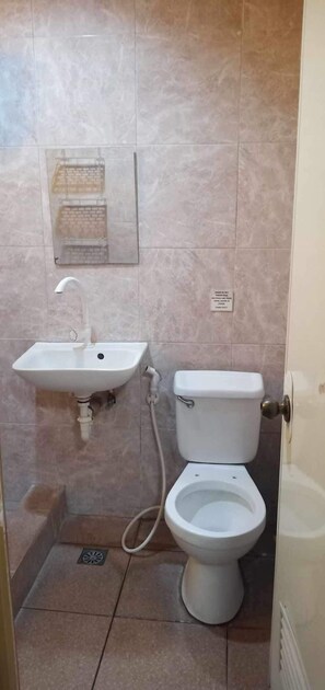 Quarto Duplo Standard | Casa de banho | Um polibã, sabão, champô, papel higiénico 