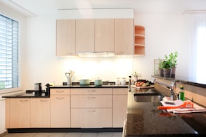 Apartamento Cidade | Cozinha privada | Um frigorífico, um forno, uma máquina de lavar louça 