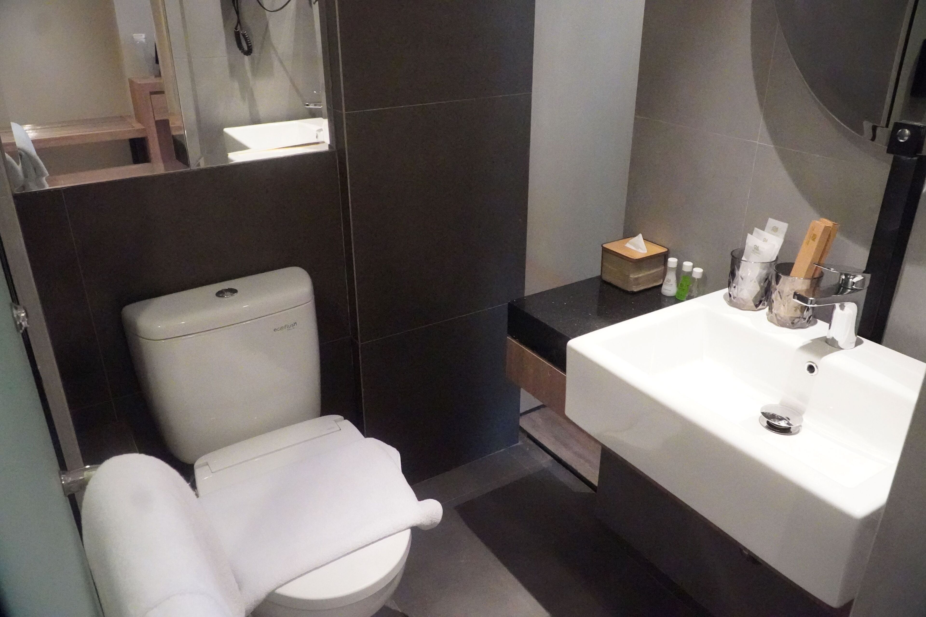 Quarto Twin Superior, 2 quartos, não fumadores | Casa de banho | Um polibã, um chuveiro fixo, artigos de higiene pessoal grátis 