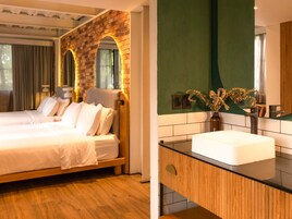 Cofres nos quartos, escrivaninha, espaço de trabalho para notebook