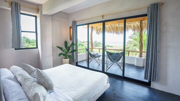 Apartamento Premier, 2 quartos, ar condicionado, vista para o oceano | Lençóis de algodão egípcio, roupa de alta qualidade, edredões de penas 