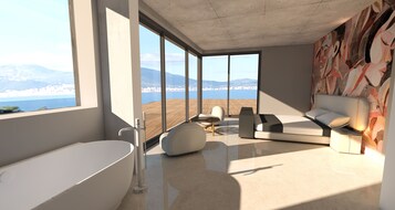 Roupas de cama premium, cofres nos quartos, individualmente decorados