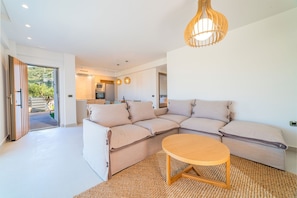 Suite Exclusiva, piscina privativa | Sala de estar | Smart TV de 55 polegadas com canais via satélite, Netflix 