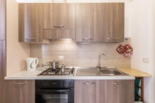 Apartamento Clássico | Cozinha privada | Um frigorífico/congelador grande, um forno, uma placa de cozinha