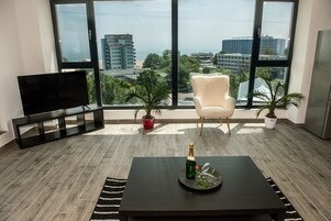 Apartamento panorâmico | 1 quarto, roupas de cama premium